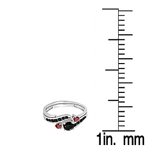 Dazzlingrock Collection 10K Black Diamond & Red Ruby Side Stones Swirl Wedding Ring Set, White Gold, Size 8.5