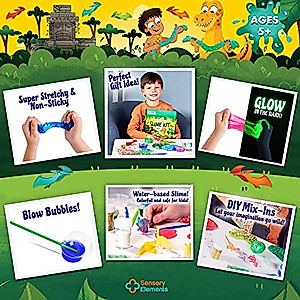 Dinosaur Slime Kit for Boys & Girls - 12 Colorful Premade Slime, 12 Glow in The Dark Dinosaur Toys, 2 Glow in The Dark Mixing Powder, 4 Glitter Powder, Ultimate DIY Crystal Slime Kit Gift for Boys