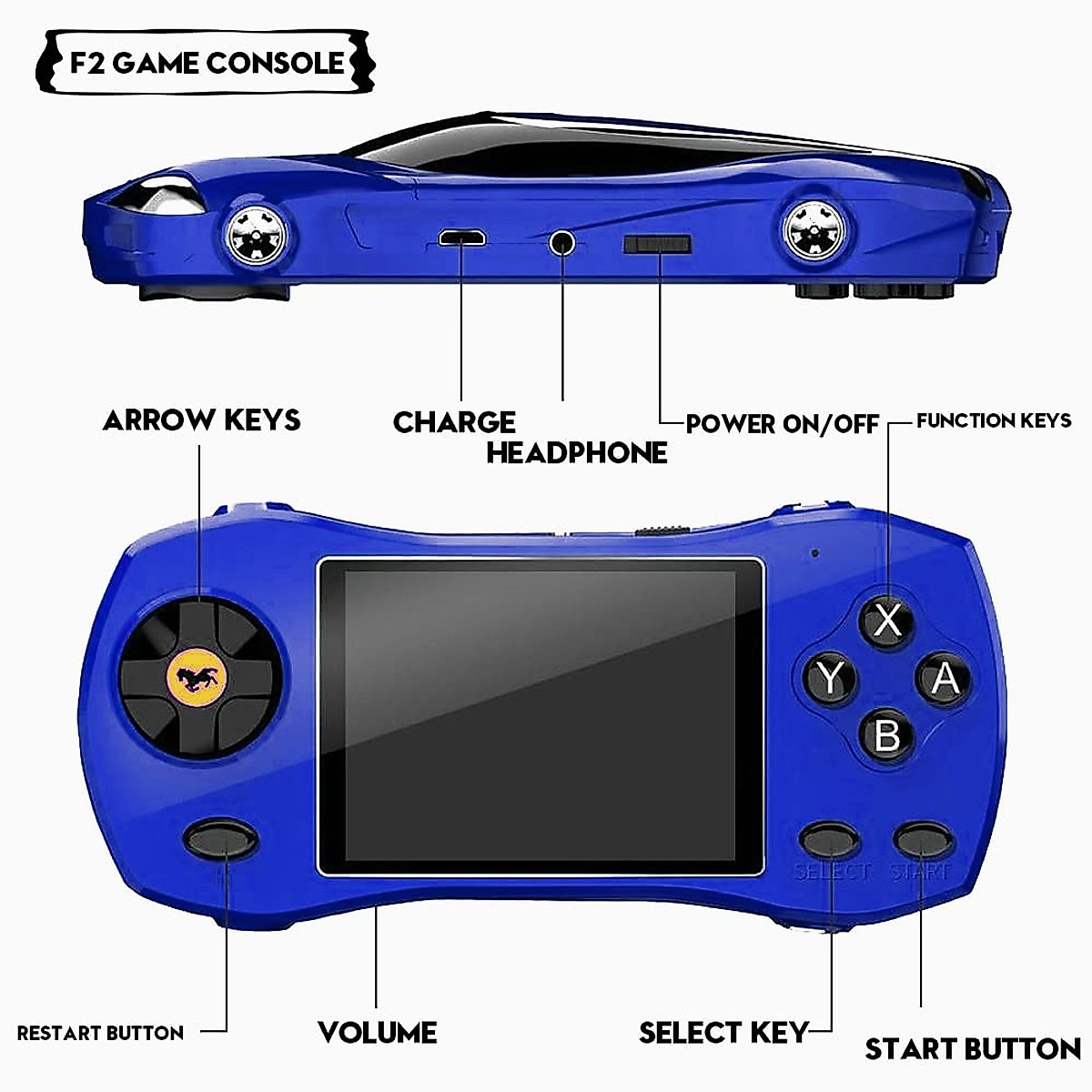 F2 Game Handheld Game Console for Children, Built-in 5000 Retro Classic Games，3.0" LCD Screen Portable TV Output Video Game Player， Best Birthday Gift for Kids and Adult (Kola Blue)