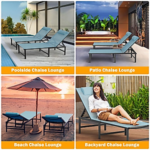 WOAJNQO Chaise Lounge Chair Outdoor,Aluminum Patio Lounge Chairs,Lounge Chairs with 5 Adjustable Backrest and Headrest Pillows for Outside Beach,Blue
