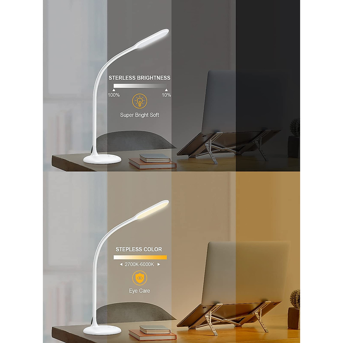 BritMo Led Cordless Desk Lamp, Rechargeable 3500mAh Battery Operated Reading lamp with Eye-Caring, Stepless Dimming Brightness, 3 Color Temperatures, Auto Timer Table Lamp for Office Bedroom (White)