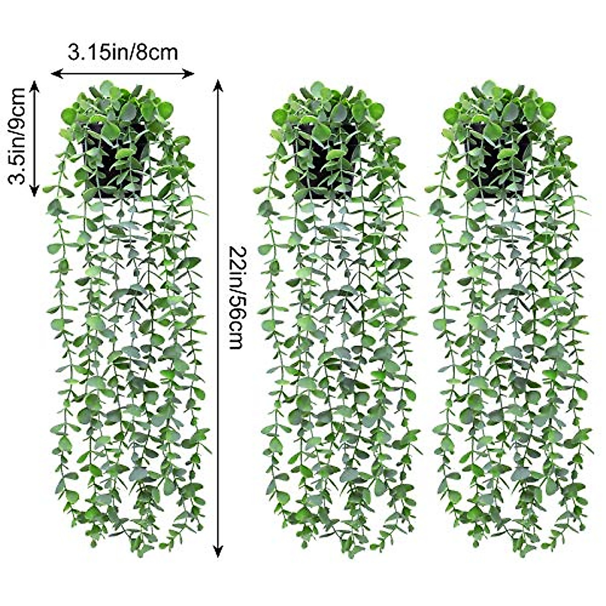 FUNARTY 3 Pack Fake Plants Decor Small Artificial Hanging Plants Fake Eucalyptus Plants Faux Greenery Vine Plants in Pot for Home Indoor Outdoor Décor