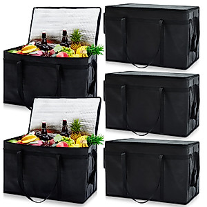 Maxcheck 6 Pcs Insulated Food Delivery Bag XXXL Large Capacity Hot Cold Grocery Tote Bag Reusable Warming Cooler Pizza Catering Bag Carrier for Commercial Travel Lunch Shopping Gifts(Black)