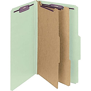 Smead Pressboard Classification File Folder with SafeSHIELD Fasteners, 2 Dividers, 2" Expansion, Legal Size, Gray/Green, 10 per Box (19076)