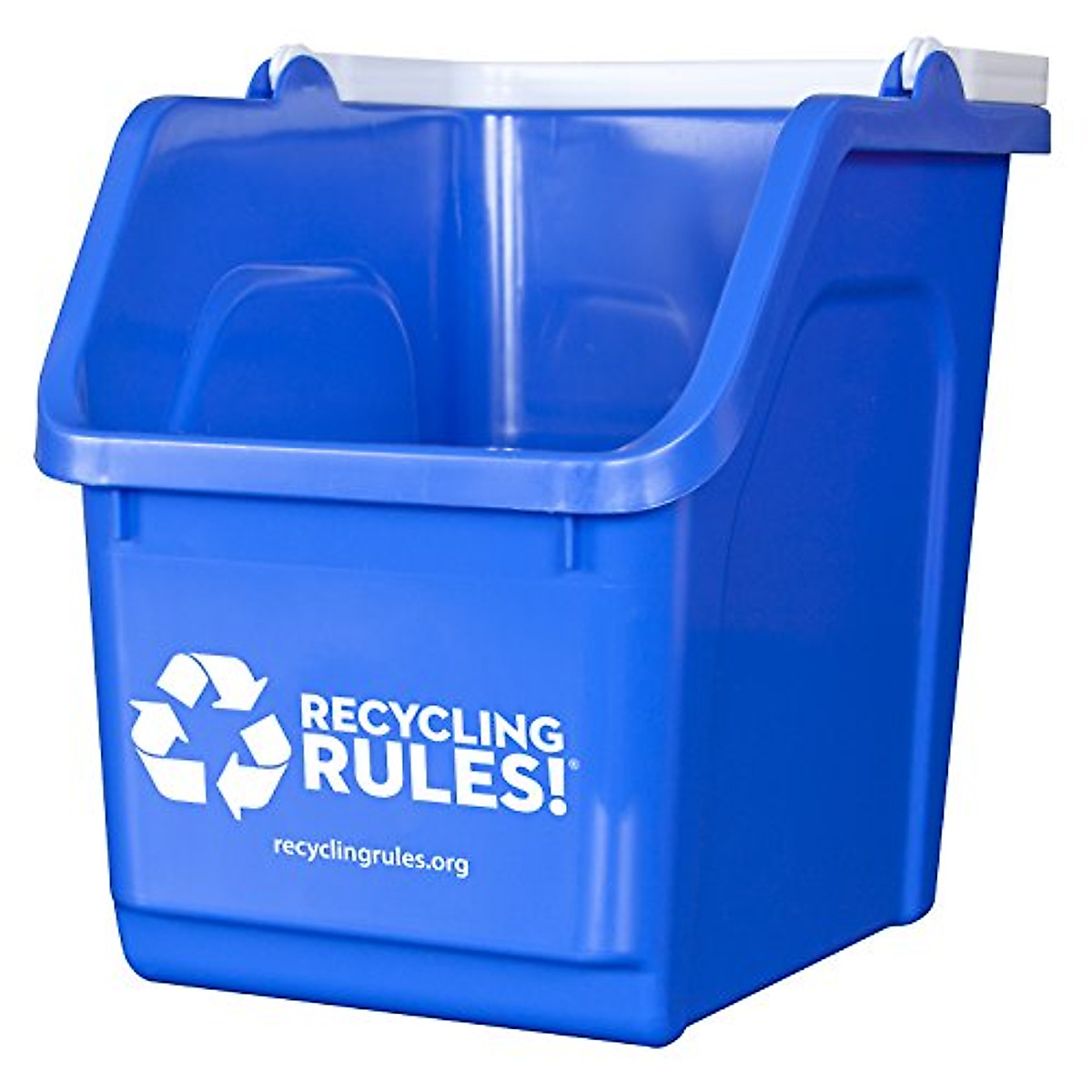 Recycling Rules 6 Gallon Stackable Recycling Bin Container in Blue, Eco-Friendly BPA-Free Handy Recycler with Handle, 6-Pack
