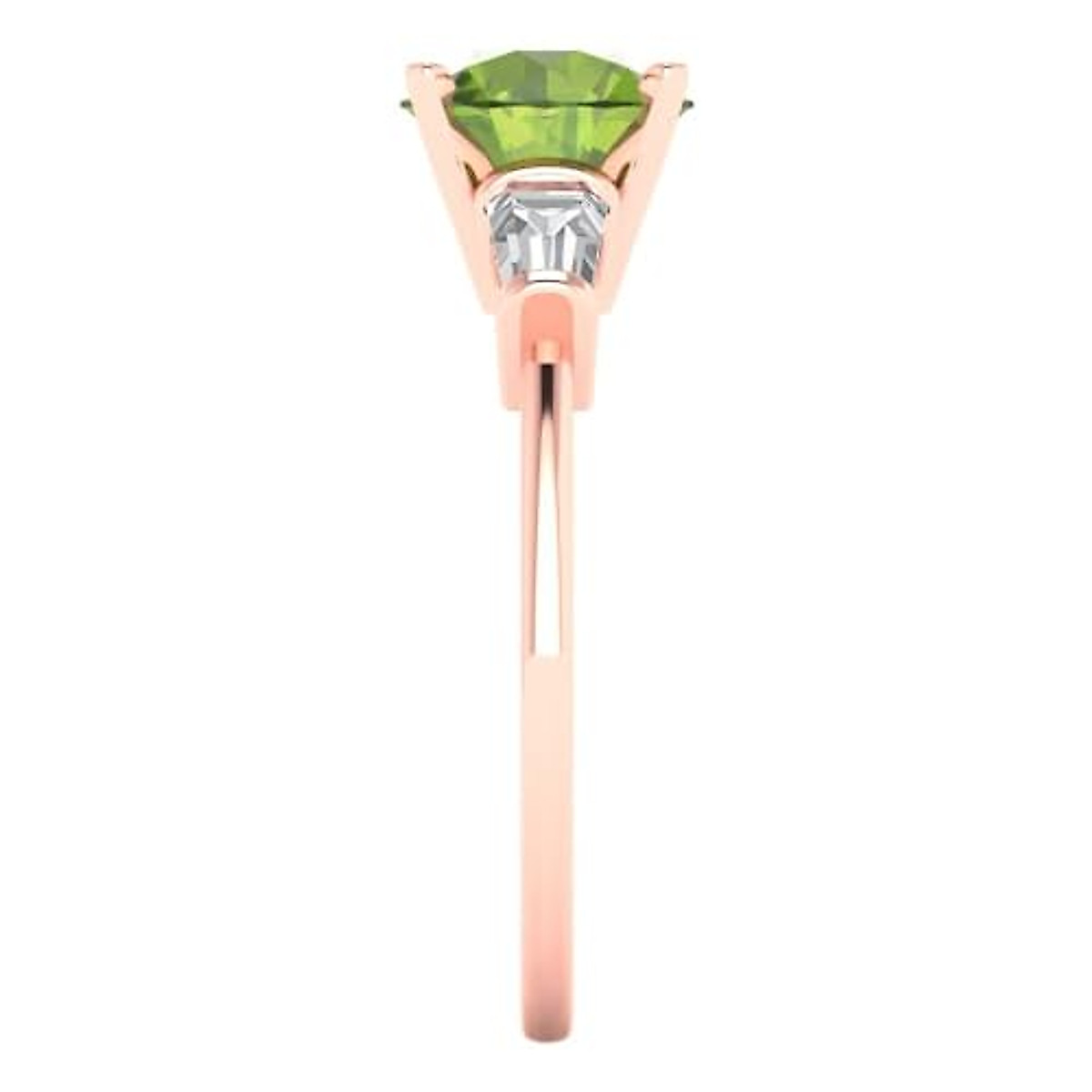Clara Pucci 2.0 ct Round Baguette Cut 3 stone Solitaire Natural Peridot Engagement Promise Anniversary Bridal Ring 18K Rose Gold 4.75