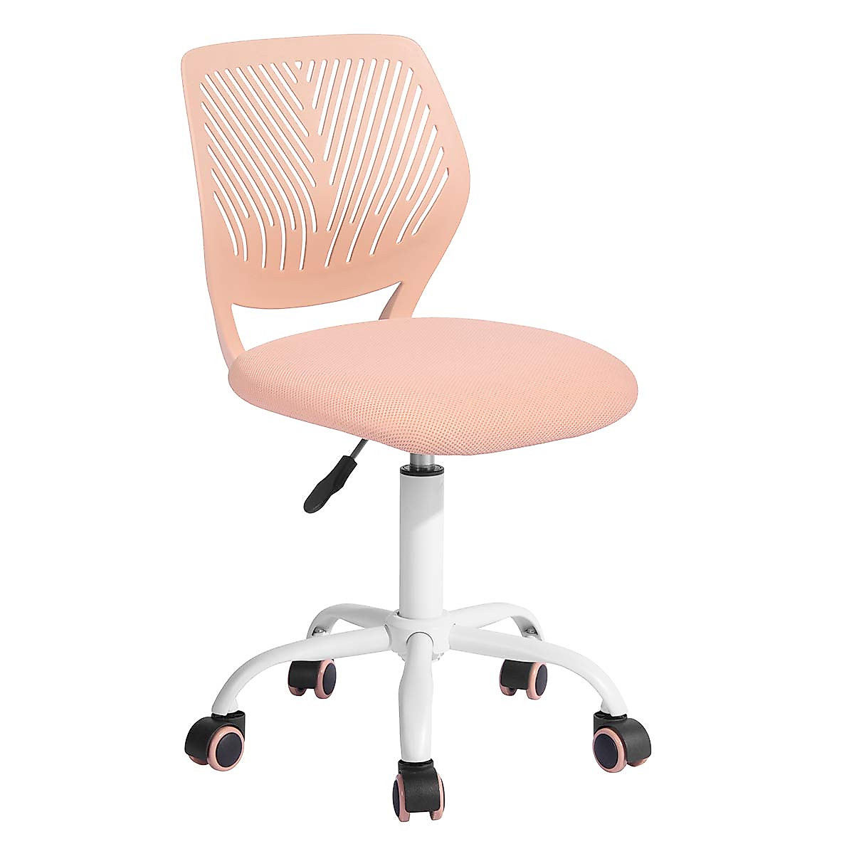 FurnitureR Teens Girls Task Chair 360 Swivel, Low Mid PP Mesh Back Fabric Seat, Height Adjustable, Rolling Castor, W15.7inces x D15.2inces x H29.5-34.2inches (Rose)