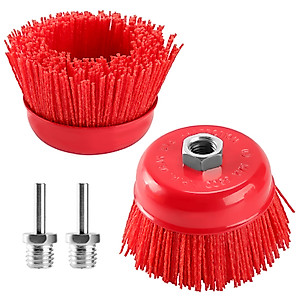 POLIWELL 4 Inch Nylon Filament Brush 2 Pack, 4” Abrasive Bristle Cup Brush Set 5/8"-11 Thread, 1/4" Arbor Max 8500 RPM for Variable Speed Angle Grinder, Polisher and Drill, Prep Surfaces for Bed Liner