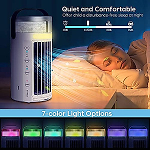 Portable Air Conditioner Fan, MAXROCK Portable AC Personal Mini Air Cooler 3 Speed Super Quiet Desk Air Cooling Fan 7 Colors LED Light for Personal Use Small Room
