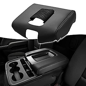 KBH Auto Center Console Cover Replacement for Chevy Chevrolet Silverado & GMC Sierra 1500 2500 3500 2014-2018, Vinyl Leather Armrest Replace Covering, Anti-Scratch, Split Bench Jump Seat (Black)