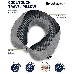 Brookstone Cool Touch Memory Foam Head and Neck Travel Pillow for Vacations, Airplanes, Trains, Buses, and Cars, Dark Grey