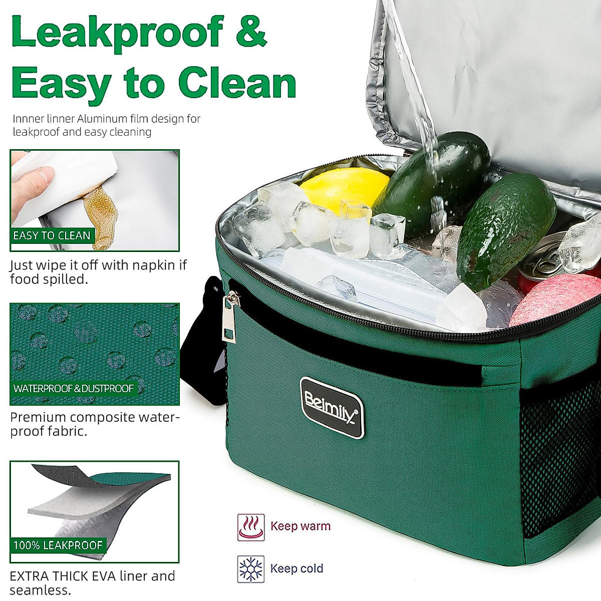 BEIMILY 2 Pack Insulated Lunch Bag Women Men,small Soft cooler Hand bags,Lunch Bag for Work,Leakproof Reusable Insulated Cooler Lunchbox with Adjustable Shoulder Strap(blackish green+yellow)