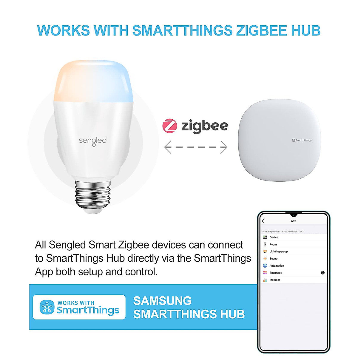 Sengled Zigbee Smart Bulbs, Tunable White 2700K~6500K, Hub Required, Dimmable via Wall Switch, Works with SmartThings and Echo Plus with Built-in Hub, Daylight A19 E26, Voice & APP Control, 4 Pack