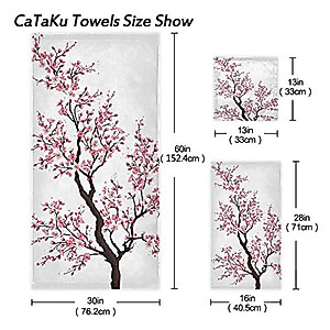 CaTaKu Towels Set 3-Piece, Poppy Towel Bathroom Sets, 1 Bath Towel, 1 Washcloth, 1Hand Towel, Pink Flower Towel Set of 3 Soft Multifuntion for Home Kitchen Hotel Gym Swim Spa.