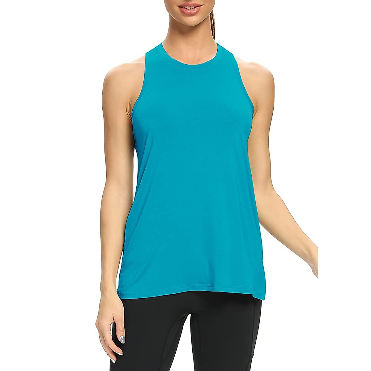 Mippo Long Workout Shirts for Women Tennis Tops Womens Athletic Tank Tops Gym Shirts Yoga Clothes High Neck Tank Top Workout Apparel Flowy Exercise Shirt for Women Turquoise XL