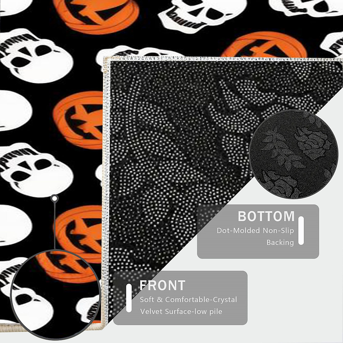 PDENZG Halloween Skull Rug, 3x4ft,Washable Halloween Rugs,Gothic Rugs for Living Room, Indoor Gothic Decor Halloween Floor Mat，Funny Pumpkin Rug, for Living Dining Room Bedroom Dining Room 。