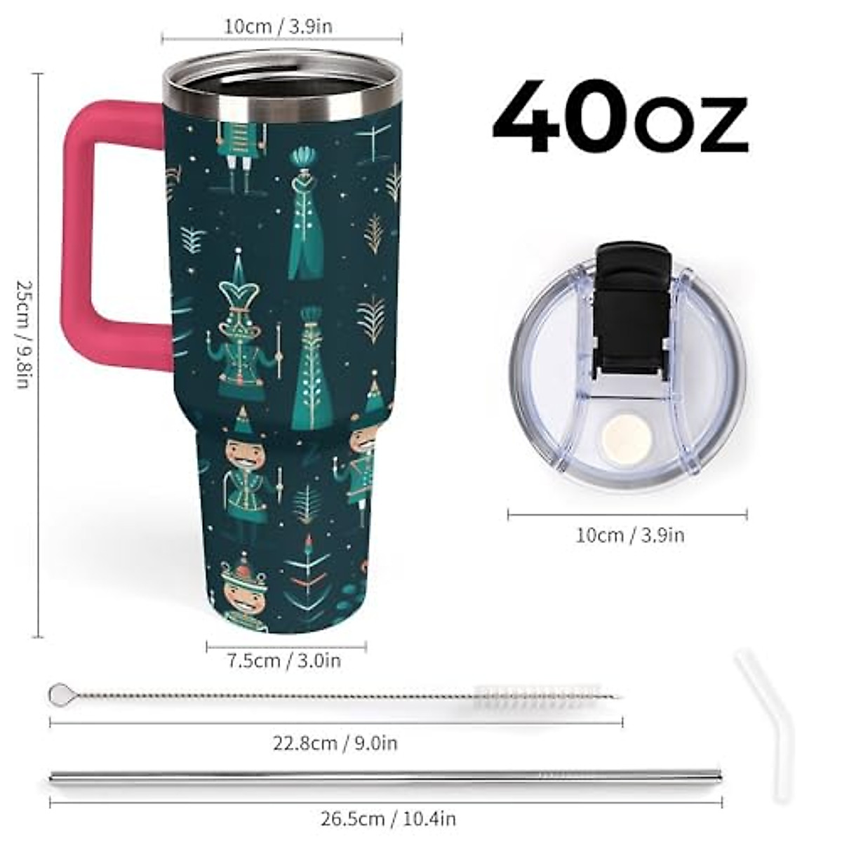 Nutcracker Ballet 40 Oz Car Cup Stainless Steel Travel Mug Leak-Proof Insulated Tumbler with Handle Light Rose Red-style