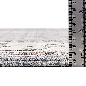 Rugs.com Eco Traditional Collection Rug – 7 Ft Round Harbor Blue Medium Rug Perfect for Kitchens, Dining Rooms