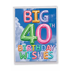 The Best Card Company - 40th Happy Birthday Card Jumbo (8.5 x 11 Inch) 40 Years of Celebration, Group Notecard with Envelope - Inflated Messages Milestones 40 (Not Actual Balloons) J5651BMBG-US