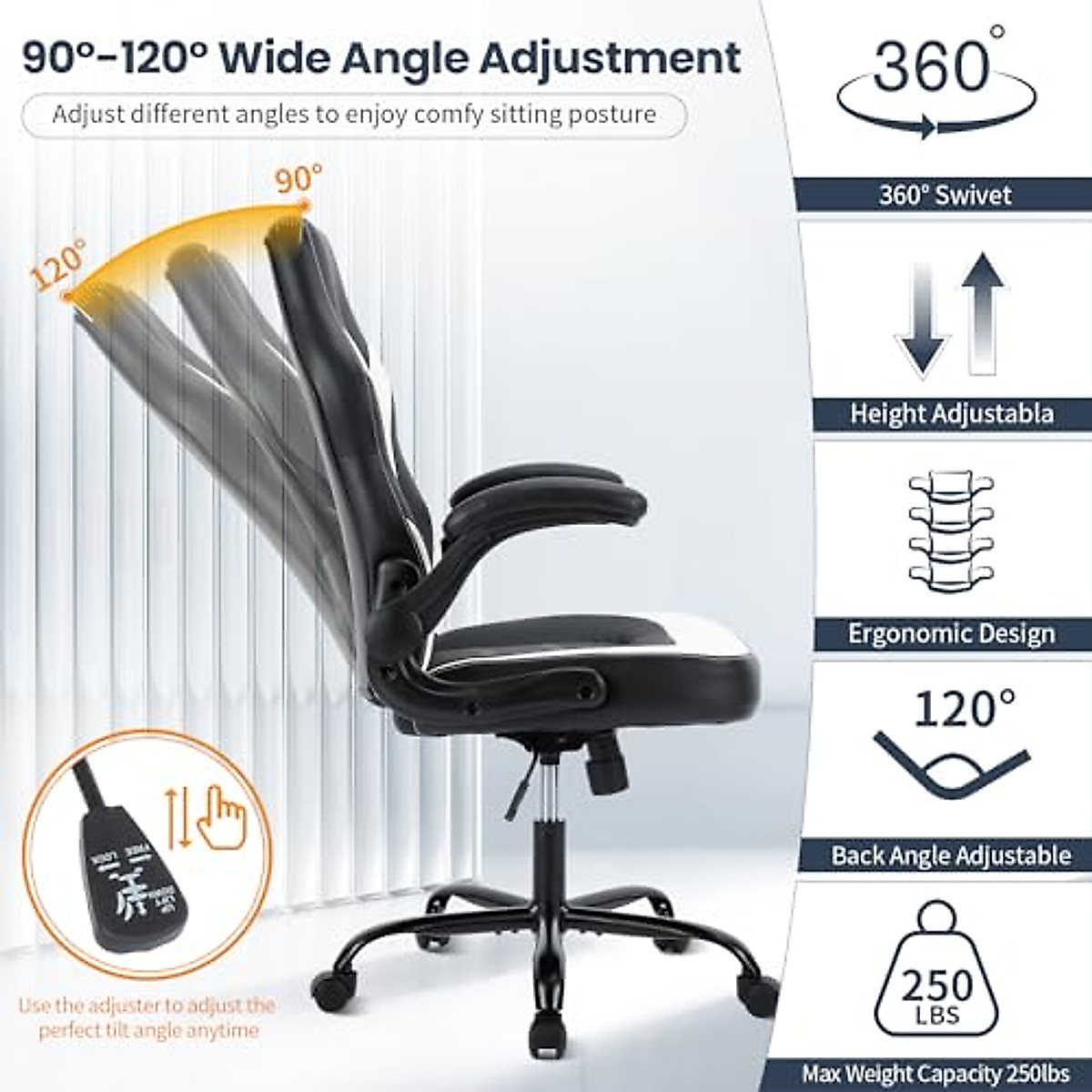 Computer Gaming Chair High Back, Ergonomic Office Seat with Flip-up Armrest, Wheeled Video Gamchair for Adults