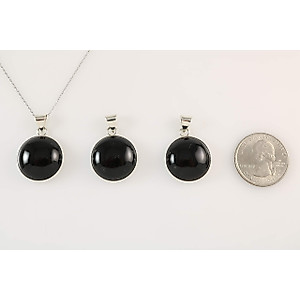 Echmeck Sterling Silver 925 Round Black Onyx 20mm Handmade Pendant Necklace with 16+2 inches Chain for Women