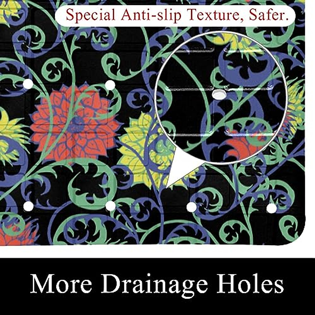 Bath Tub Shower Mat - Anti-Slip PVC Material 15.1x26.8 in, Gentle Cushioning Quick Drying Suction Cups Reliable Solution - Vintage Chrysanthemum Pattern Non-Slip Floor Mat