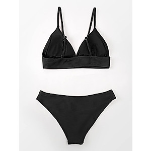CUPSHE Women's Bikini Triangle Sexy Solid Two Piece Bathing Suit Black, L