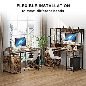 PAKASEPT Computer Desk with Hutch and Storage Shelf, 55" Home Office Desk with Drawer and Monitor Stand Riser Drawer Industrial Study Writing Table Workstation for Home and Office