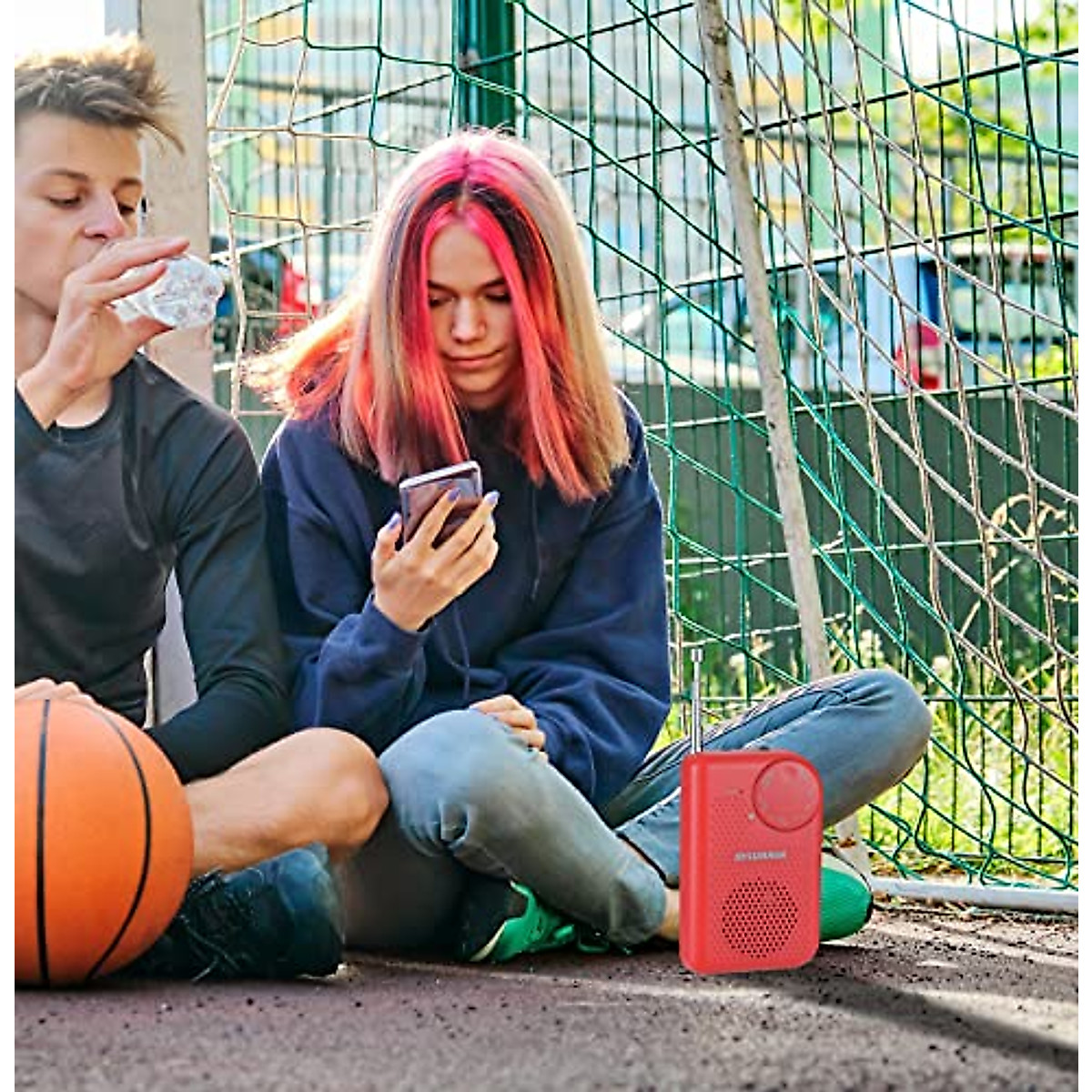 Portable AM/FM Pocket Radio With Built-In Speaker, Red