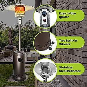 Plant Support Propane Outdoor Heater 48000BTU, Outdoor Patio Heater with Overheat Protection, with Wheels for Restaurants, Garden and Commercial Use (PPH-BRN)