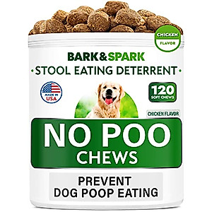 NO Poo Treats - Prevent Dog Poop Eating - Coprophagia Treatment - Stool Eating Deterrent - Probiotics & Enzymes - Digestive Health + Breath Aid - Made in USA - (120 Ct - Chicken)