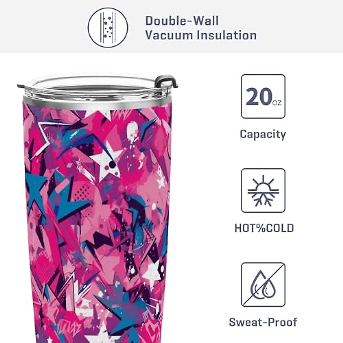 sanluoli Graffiti Art Stars Red Absttract Stainless Steel coffee cups with Straw Lid travel coffee mug for Water, Iced Tea or Coffee reusable vacuum insulated tumbler with lid 20 OZ