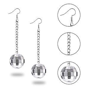 Disco Ball Earrings,Disco Ball Earrings for Women,60's or 70's Disco Ball Earrings for Women,Silver Mirror Ball Earrings,Dance Party Costume Accessories