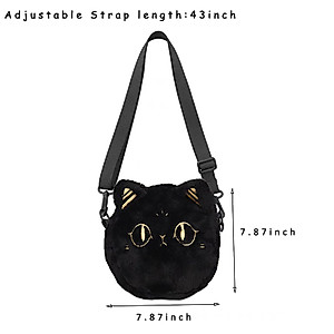 GADMEXILY Girls Black Cat Cossbody Purse Cute Plush Purse Handbag Adjustable Strap Shoulder Messenger Bag for Women Adult