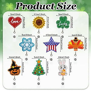 9Pcs Fall Holiday Badge Reels Embroidered Retractable Felt Nurse Badge Holder Name ID Card with Alligator Clip for Valentines St Patricks Easter Spring Independence Fall Thanksgiving Halloween Winter