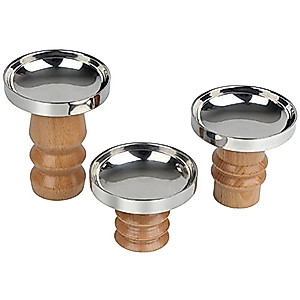 Vixdonos Pillar Candle Holders Set of 3 Wood Candlestick Holder Stainless Steel Plate for Mantel Decor, Dining Table Centerpiece