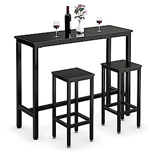 COSTWAY 3-Piece Bar Table Set, 39.5” Bar Table with 2PC 28” Bar Stools, Pub Height Dinning Table Set with Counter Height Backless Stools, Breakfast Table Set for Apartment/Bistro/Pub (Black)