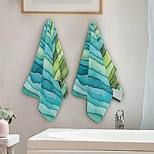 Oyihfvs Hand Drawn Blue Green Waves 2 Pieces Face Towel, Highly Absorbent Cotton Dish Hand Towels, Soft Washcloth for Spa Bathroom Hotel Kitchen Beach Gym Yoga