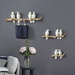 Clothes Coat Hooks Wall Mounted Coat Rack White Stick, 4 Birds Hooks Coat Hanger Rack, Space Saving Hanger for Wall, Entryway Hanger with Pegs,Coats,Scarves (White 4birds Hooks)