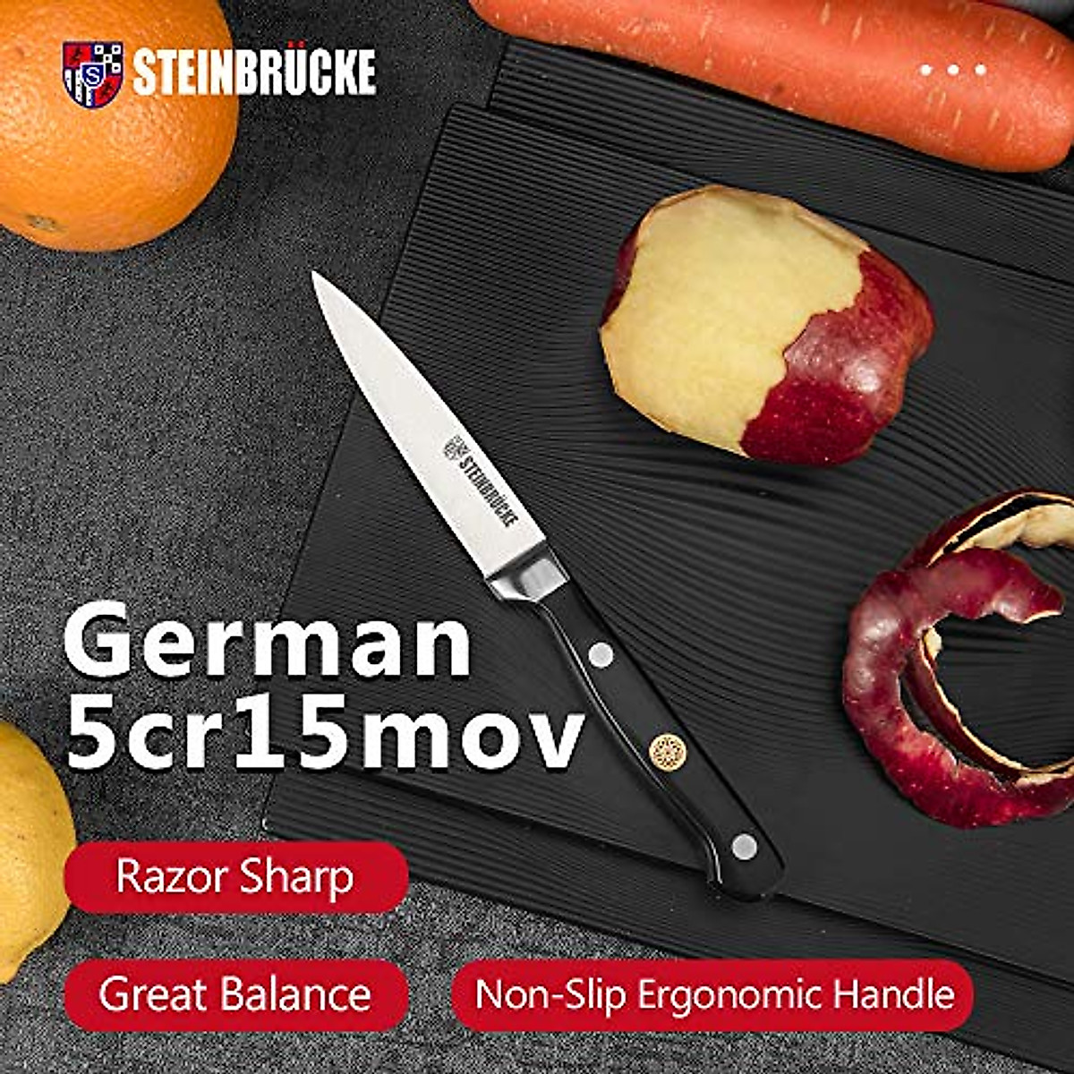 Gioventù Paring Knife 4 inch - Small Kitchen Knife Forged from German Stainless Steel 5Cr15Mov (HRC58), Full Tang, Sharp Paring Knife for Cutting, Peeling, Slicing Fruits and Vegetables