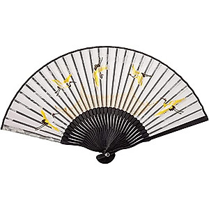 PHONME Folding Hand Fans Folding Hand Fan for Women Chinese Vintage Style Hanfu Silk Fan Accessories for Birthday Wedding Party Decoration-Pink Vintage Style (Color : Black)