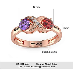 Personalized Infinity Mothers Ring with 2 Round Simulated Birthstones Custom Engraved Engagement Promise Rings for Women (rose gold, 8)