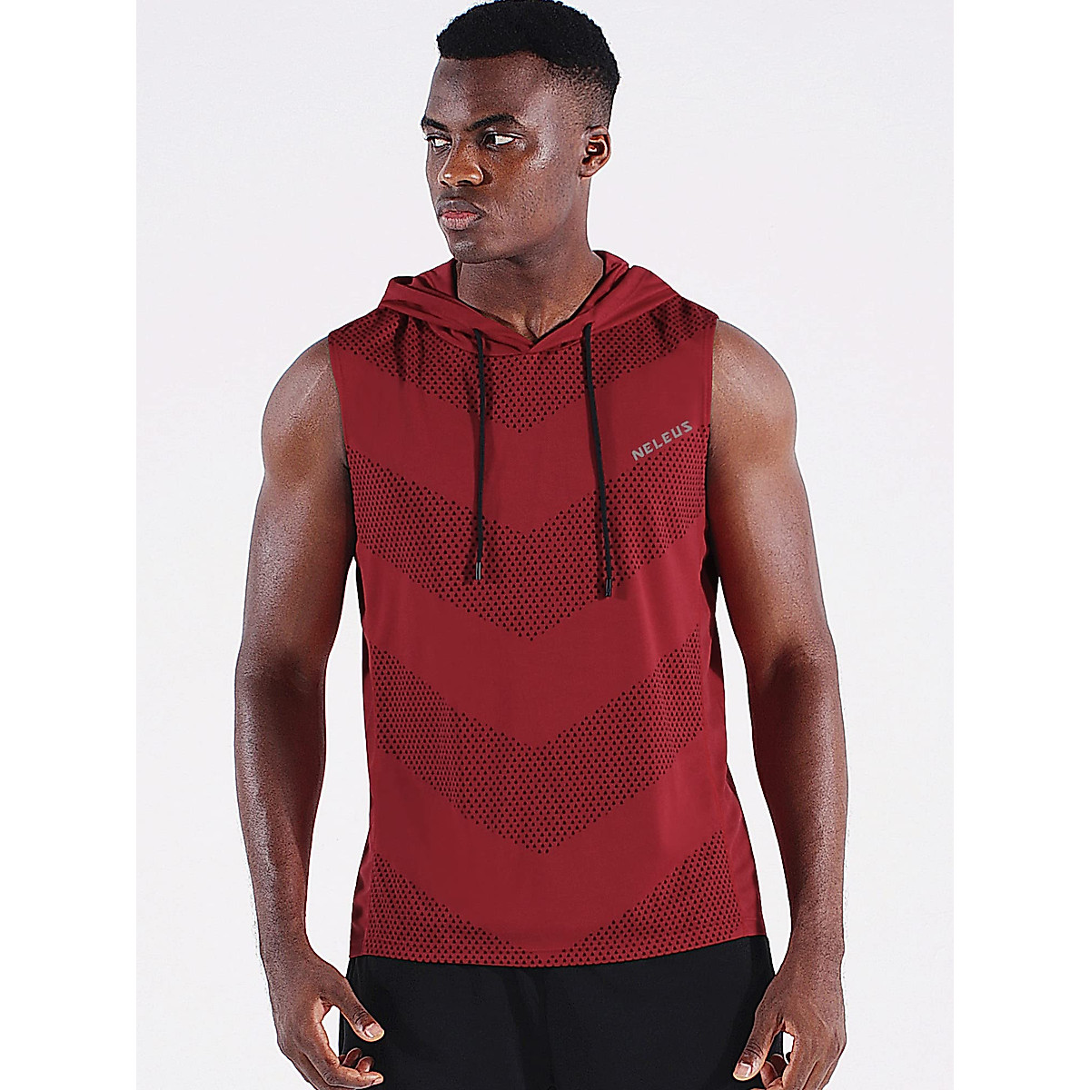 NELEUS Men's Workout Tank Tops Sleeveless Running Shirts with Hoodie,5098,3 Pack,Black/Grey/Red,L