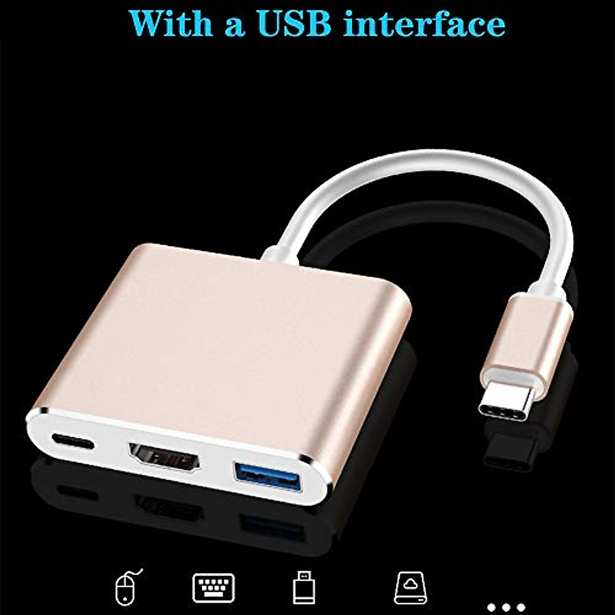 XUNMAIFHB Portable Docking Station,Type-c Turn hdmi Three-in-one Converter typec Multi-Function Docking Station USB Interface, PD Fast Charge, HD HDMI Fast Transmission, Gold