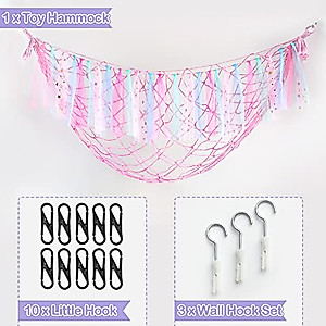 Basumee Stuffed Animals Net Or Hammock Wall Mounted Stuffed Animals Storage Display Plush Toy Storage With Tassels For Nursery Playroom Kids Room Decor