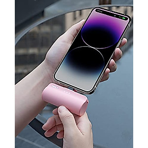 iWALK Mini Portable Charger for iPhone with Built in Cable, 3350mAh Ultra-Compact Power Bank Small Battery Pack Charger Compatible with iPhone 14/13/13 Pro/12/12 Pro/11/XR/XS/X/8/7/6,Pink