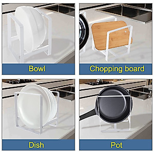 HighFree 2PCS Metal Vertical Plate Dish Holder Rack, White Vertical Plate Organizer for Kitchen Cabinets for RV Kitchen Cabinets Counter (L & S)