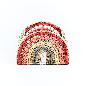 YRMT Wicker Storage Basket Water Hyacinth Woven Basket for Shelves Pantry Rainbow Decoration Semicircle Storage Basket with Built-in Handle Small Natural 9.1" x 7.5" x 7.5"