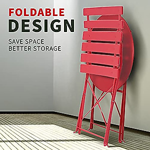 HCY Patio Bistro Set Outdoor Table and Chairs 3 Piece Patio Furniture Set Metal Folding Bistro Table Set Small Patio Set for Yard Porch Cafe Bistro Lawn Balcony Backyard Apartment (Red)