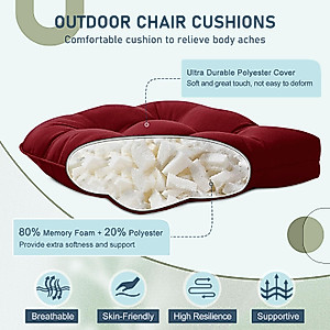 downluxe Outdoor Chair Cushions Set of 4 for Patio Furniture, Waterproof Tufted Overstuffed Patio Furniture Cushions, Thick Outdoor Seat Cushion, 19" X 19" X 5", Burgundy